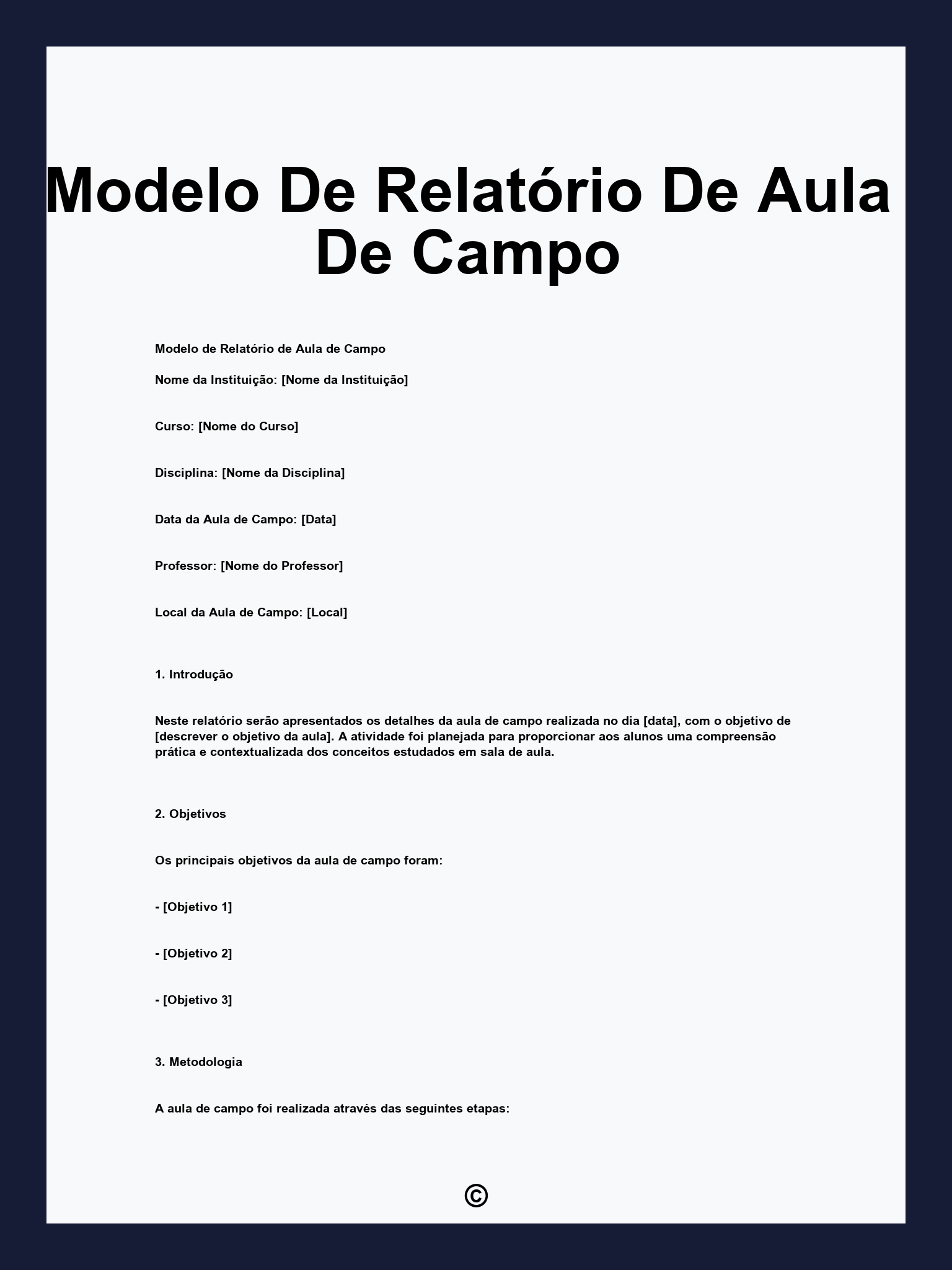 Modelo De Relatório De Aula De Campo