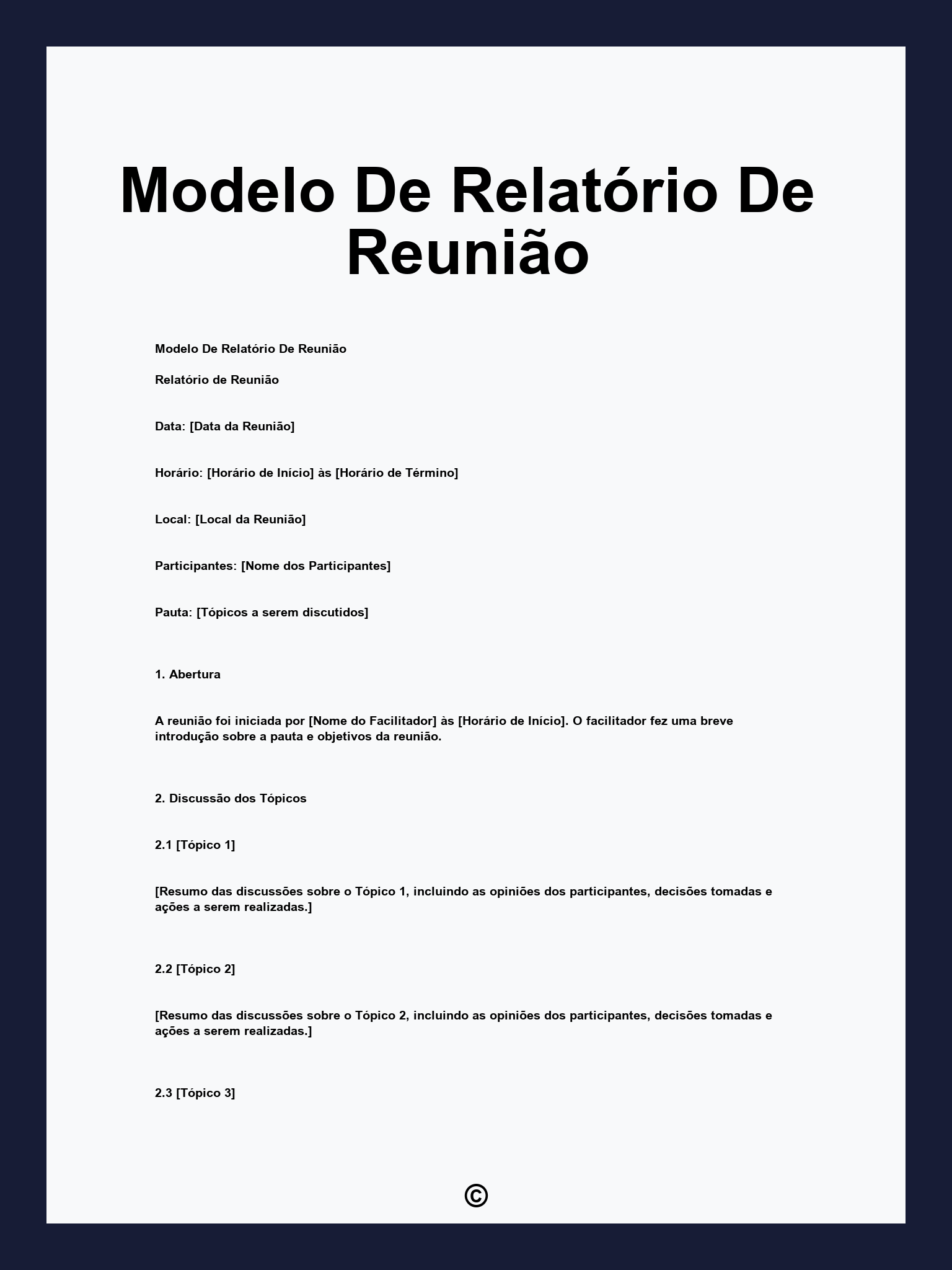 Modelo De Relatório De Reunião