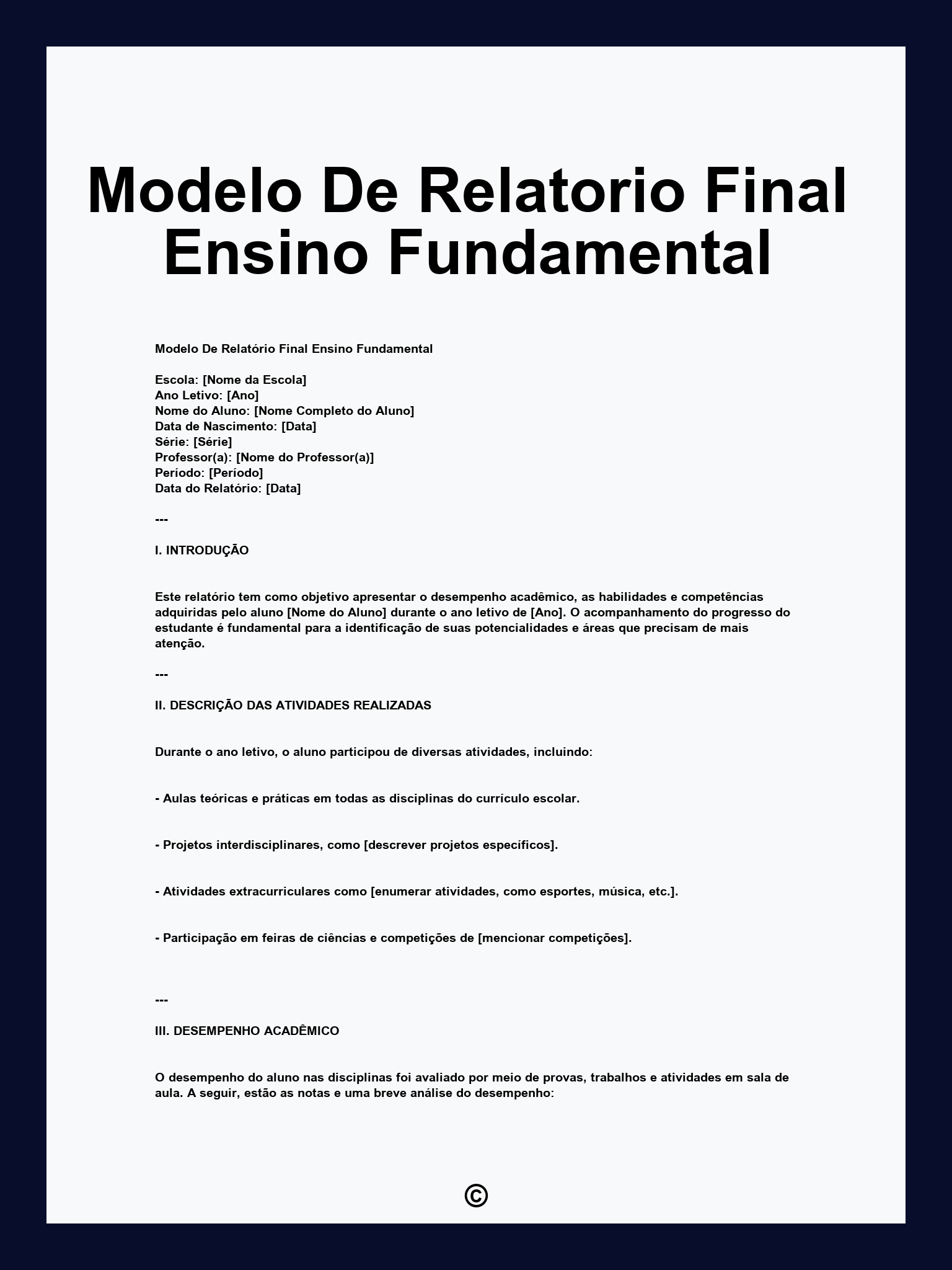 Modelo De Relatorio Final Ensino Fundamental