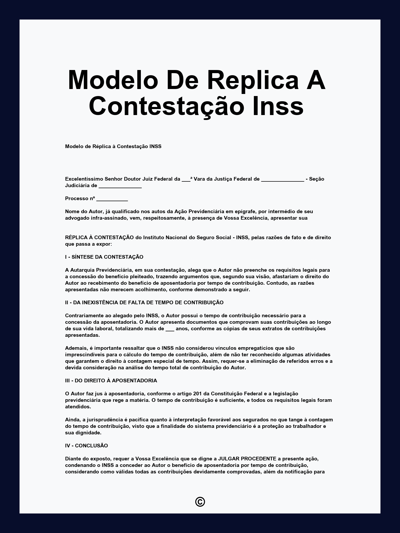 Modelo De Replica A Contestação Inss